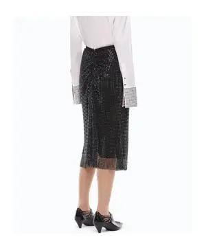 Pinko Mesh-effect Calf-length Skirt With Rhinestones