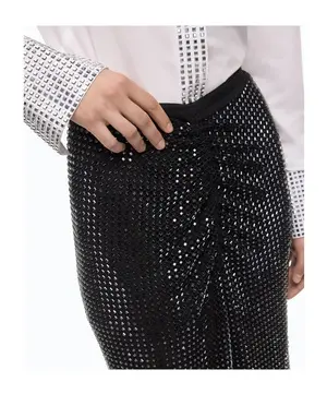 Pinko Mesh-effect Calf-length Skirt With Rhinestones