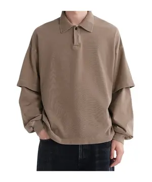 AGOLDE Layered Long Sleeve Polo Shirt - Brown