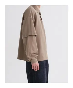 AGOLDE Layered Long Sleeve Polo Shirt - Brown