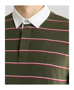 Etro Long-sleeved Cotton Polo Shirt With Shirt Collar And Striped Motif