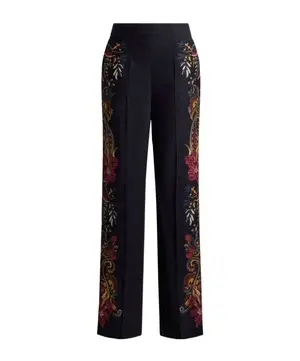 Etro Silk Trousers With Placed Floral Paisley Print - Black