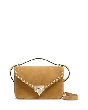 Valentino Garavani Small Studded Suede Shoulder Bag - Beige