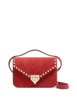 Valentino Garavani Small Studded Suede Shoulder Bag - Red