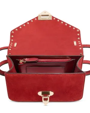 Valentino Garavani Small Studded Suede Shoulder Bag - Red