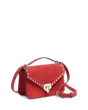 Valentino Garavani Small Studded Suede Shoulder Bag - Red