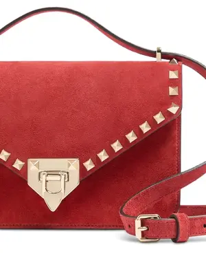 Valentino Garavani Small Studded Suede Shoulder Bag - Red