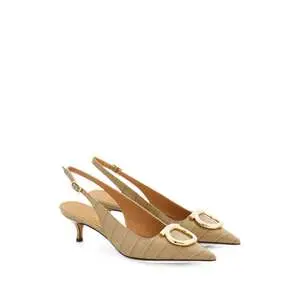 FERRAGAMO Slingback Stiletto Heel Shoes With Gancio Buckle In Calf Leather - Cream