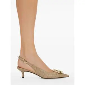 FERRAGAMO Slingback Stiletto Heel Shoes With Gancio Buckle In Calf Leather - Cream