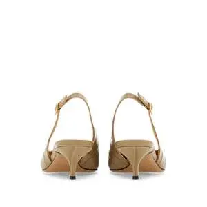 FERRAGAMO Slingback Stiletto Heel Shoes With Gancio Buckle In Calf Leather - Cream