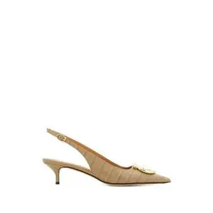 FERRAGAMO Slingback Stiletto Heel Shoes With Gancio Buckle In Calf Leather - Cream