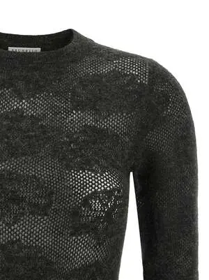 Brunello Cucinelli Flower Lace Knit Sweater - Gray