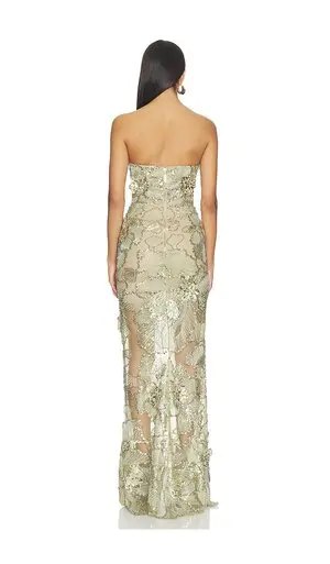BRONX BANCO Sequined Floral Strapless Maxi Dress