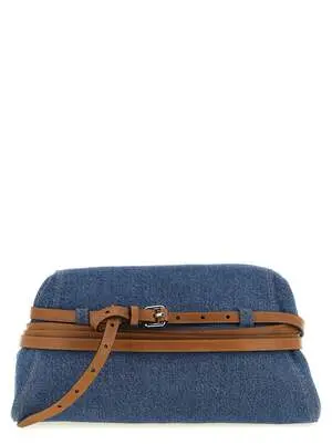 Moschino Large Cotton Denim Clutch With Calf Leather Straps - Blue