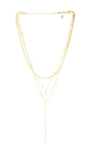 PETIT MOMENTS Layered Stone Lariat Necklace In Metallic