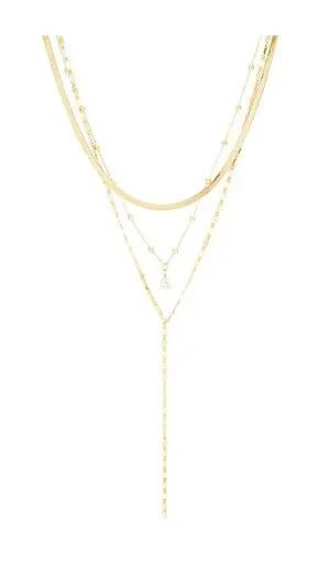PETIT MOMENTS Layered Stone Lariat Necklace In Metallic