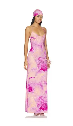 AFRM Sunndy Ruched Mesh Maxi Dress - Lavender Snake