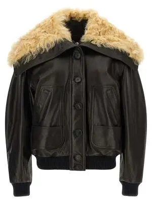 Attico Shearling Collar Bomber Jacket - Black