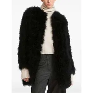 YVES SALOMON Turkey Feather Coat - Black