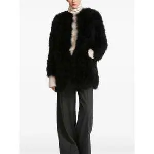 YVES SALOMON Turkey Feather Coat - Black