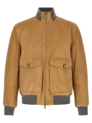 Brunello Cucinelli Padded Suede Bomber Jacket - Cream