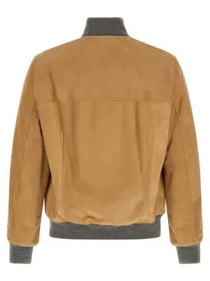 Brunello Cucinelli Padded Suede Bomber Jacket - Cream