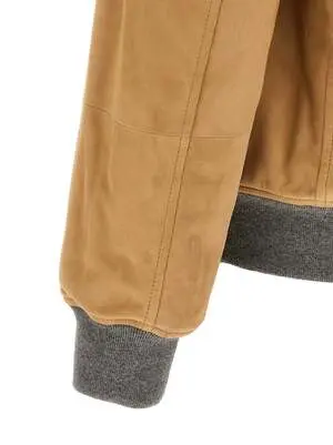Brunello Cucinelli Padded Suede Bomber Jacket - Cream