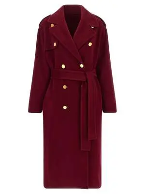 Alberta Ferretti Long Wool Cashmere Coat - Red