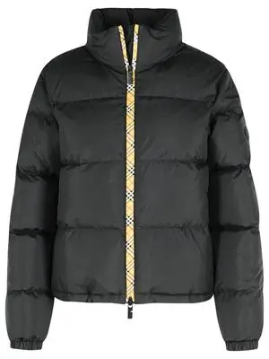 Burberry Polyester Down Jacket With Check Weave Hood - Black