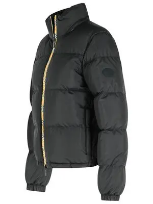 Burberry Polyester Down Jacket With Check Weave Hood - Black