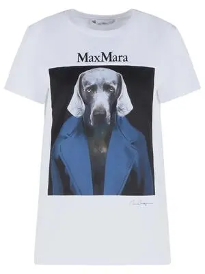 Max Mara Max Mara White Cotton T-Shirt With Graphic Print Blue