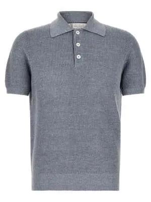 BRUNELLO CUCINELLI English Half-ribbed Polo Shirt - Blue