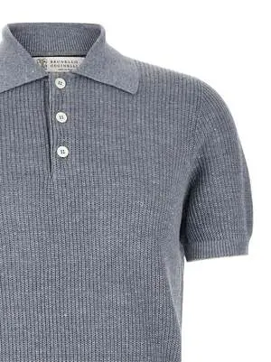 Brunello Cucinelli English Half-ribbed Polo Shirt