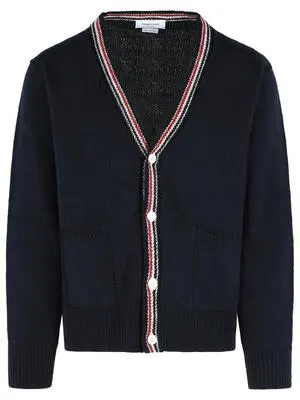 Thom Browne Hector Cardigan In Navy Wool And Mohair Blend - Blue