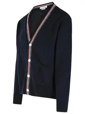 Thom Browne Hector Cardigan In Navy Wool And Mohair Blend - Blue