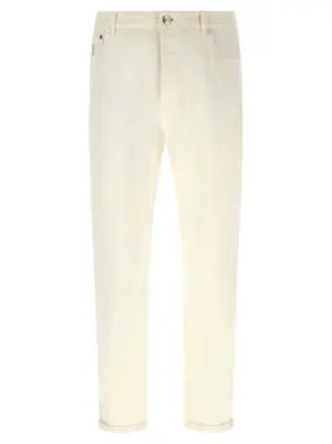Brunello Cucinelli Logo Embroidery Jeans - White