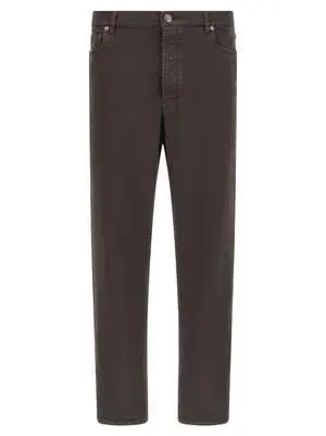 Brunello Cucinelli Garment-dyed Cotton Canvas Straight Leg Jeans - Brown