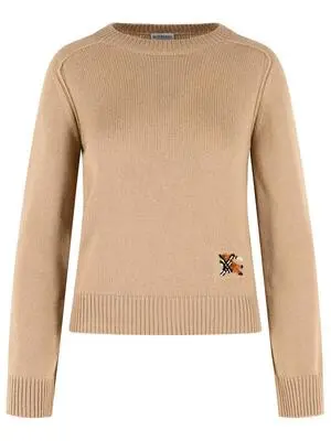 Burberry Wool And Cashmere Sweater With Ekd Logo - Brown