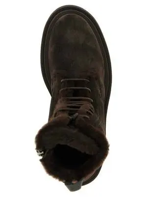Brunello Cucinelli Suede And Shearling Lace-up Ankle Boots - Brown