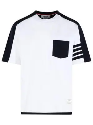 Thom Browne Colorblock 4 Bar' And Navy Cotton T-shirt - White