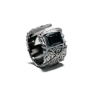 GERMAN KABIRSKI Regin Open Band Textured Silver Ring With Onyx