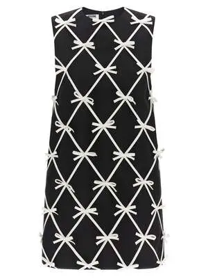 Moschino Virgin Wool Trapezoid Mini Dress With Bow Detail - Multicolor
