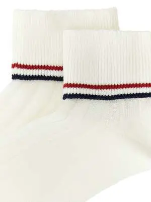 Brunello Cucinelli Ribbed Cotton Socks With Striped Detail - White