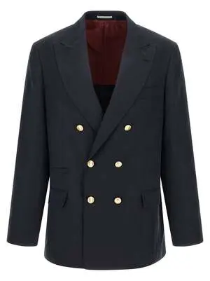 Brunello Cucinelli Silk Twill And Linen Délavé Blazer - Blue