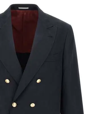 Brunello Cucinelli Silk Twill And Linen Délavé Blazer - Blue