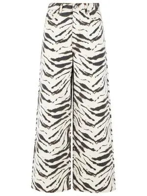 GANNI Zebra Print Wide Leg Jeans - Cream