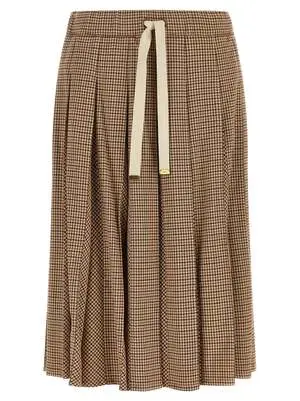 Moncler Pleated Midi Skirt In Checked Wool Blend - Cream