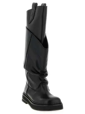 Attico Calf Leather Double-leg Boots - Black