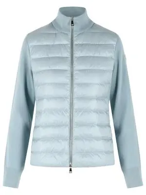 Moncler Padded Virgin Wool Cardigan With Light Zip - Blue
