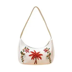 LAURA SLINGS Beaded Shoulder Bag With Tropical Embroidery - White